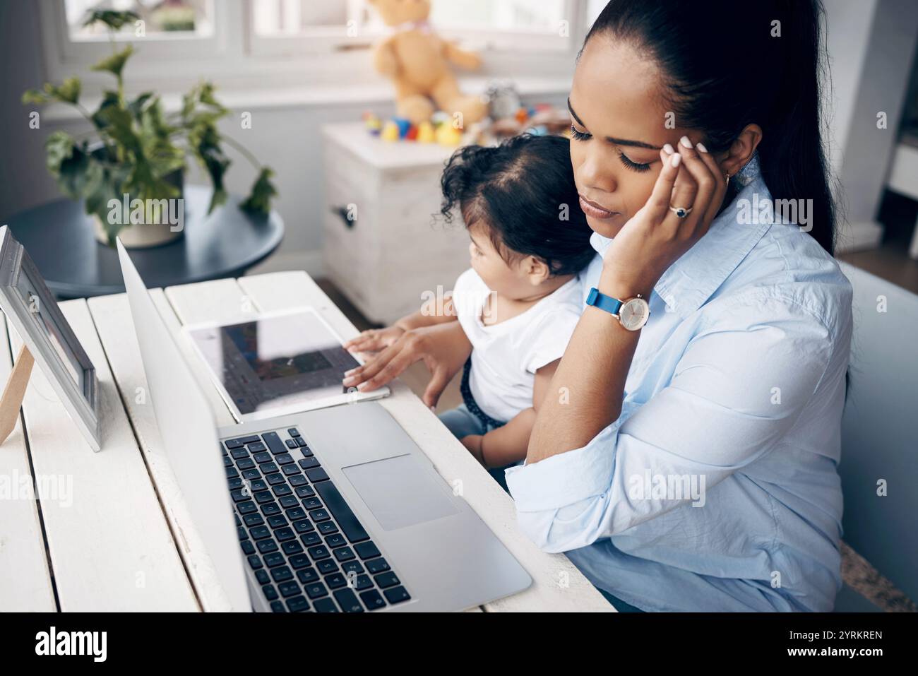 Multitasking mom working remote stressed hi-res stock photography and ...