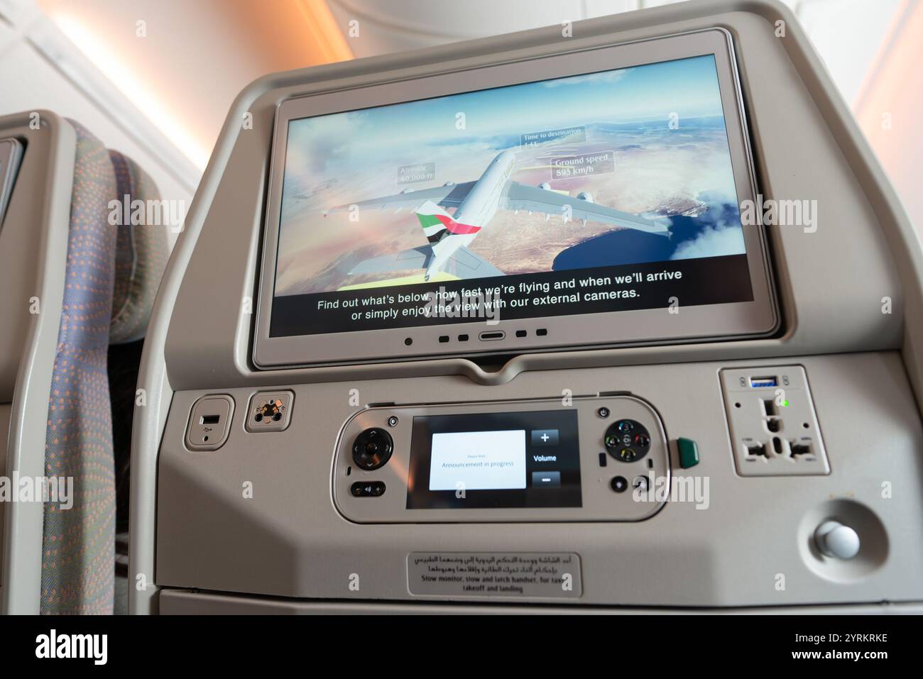 BANGKOK, THAILAND - JANUARY 09, 2019: seatback entertainment screen in ...