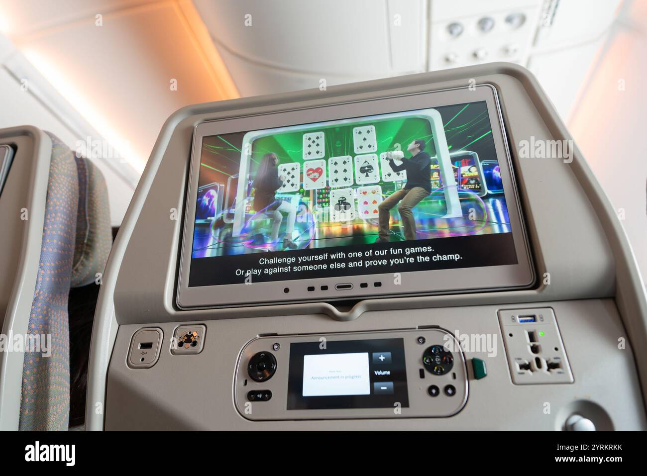 BANGKOK, THAILAND - JANUARY 09, 2019: seatback entertainment screen in ...