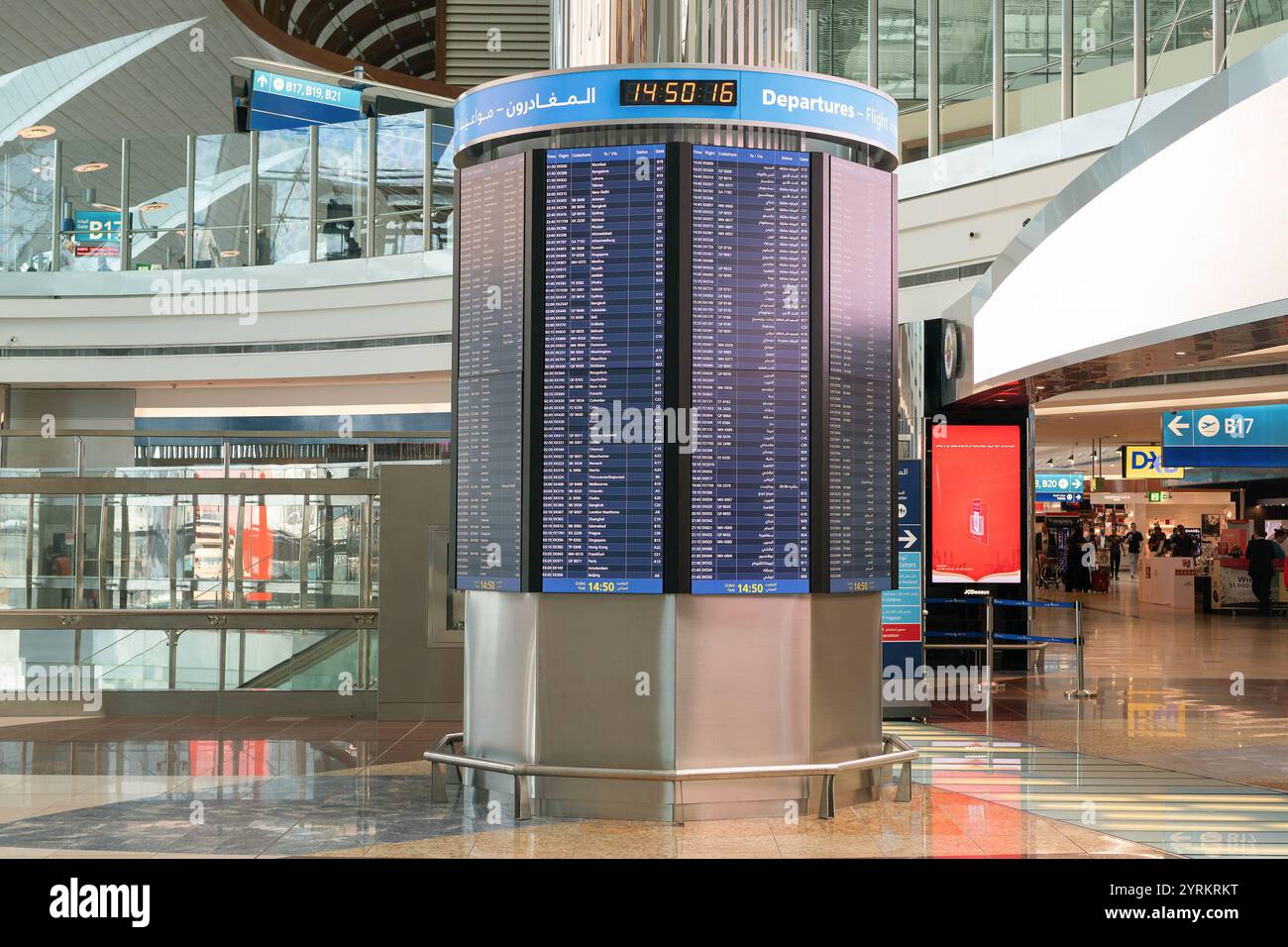 DUBAI, UAE - FEBRUARY 21, 2019: digital flight information display ...