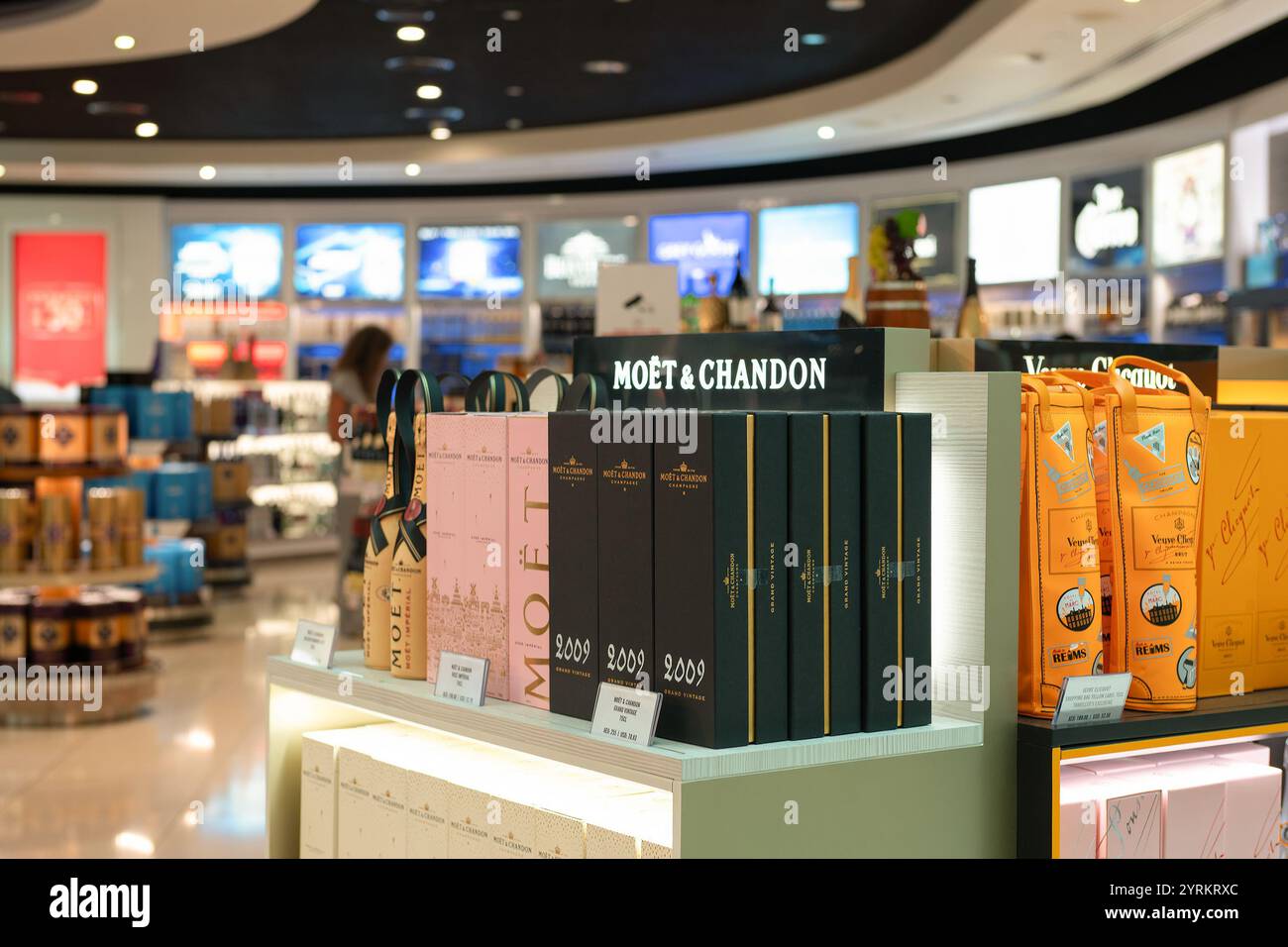 DUBAI, UAE - FEBRUARY 21, 2019: Moet and Chandon products on display in ...