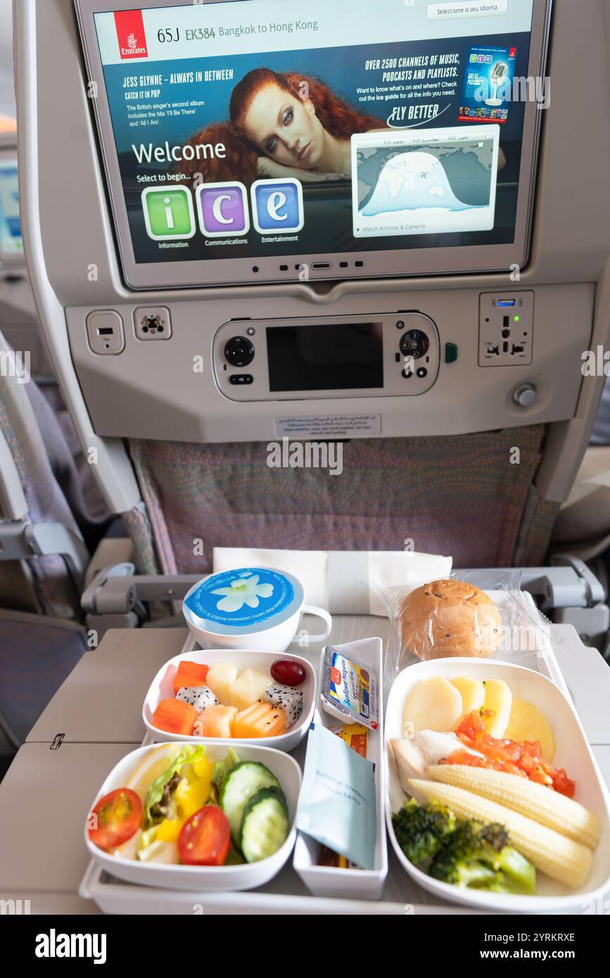 BANGKOK, THAILAND - JANUARY 09, 2019: seatback entertainment screen in ...