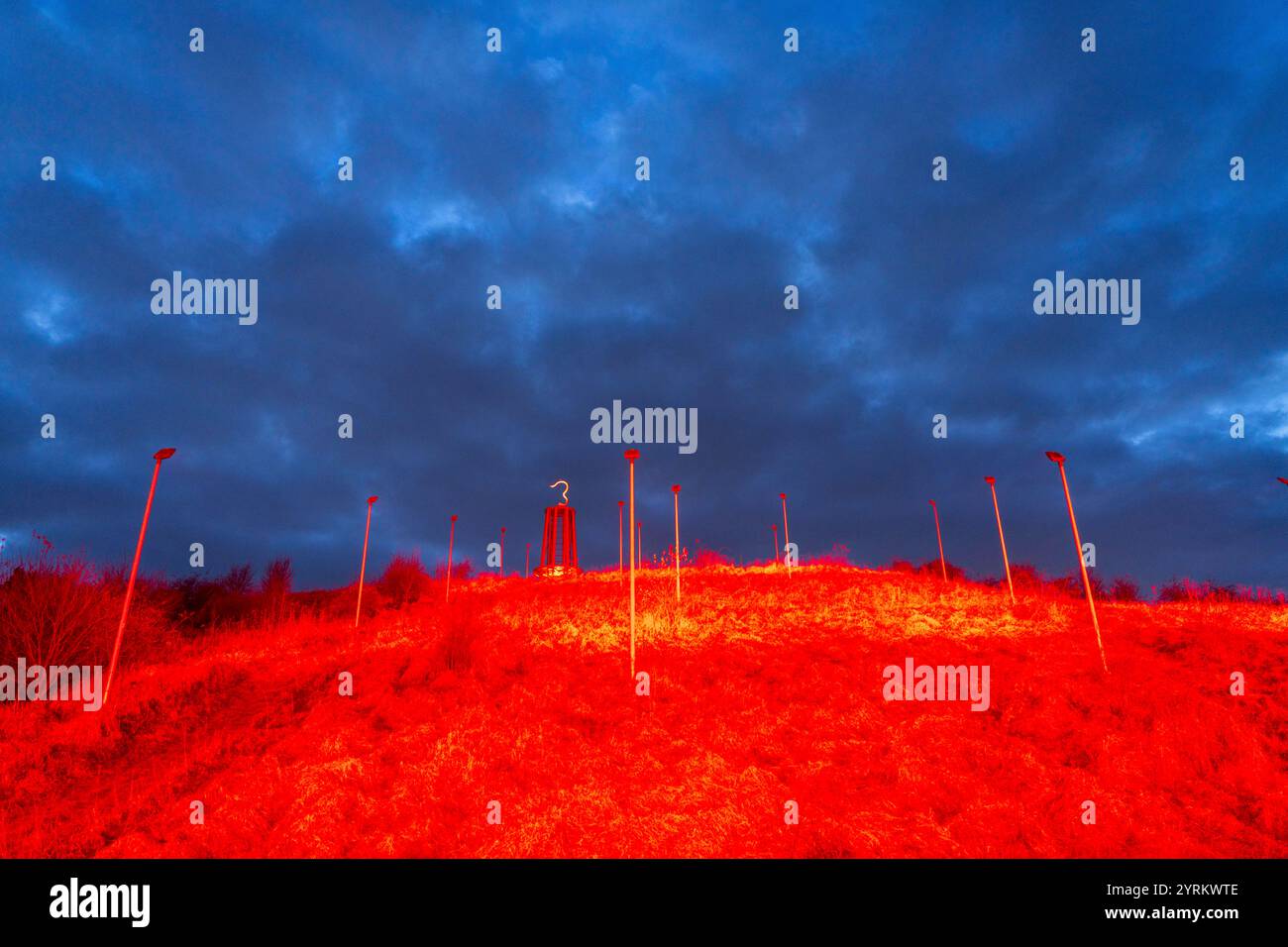Rheinpreussen spoil tip in Moers, spoil tip sign Das Geleucht, light ...