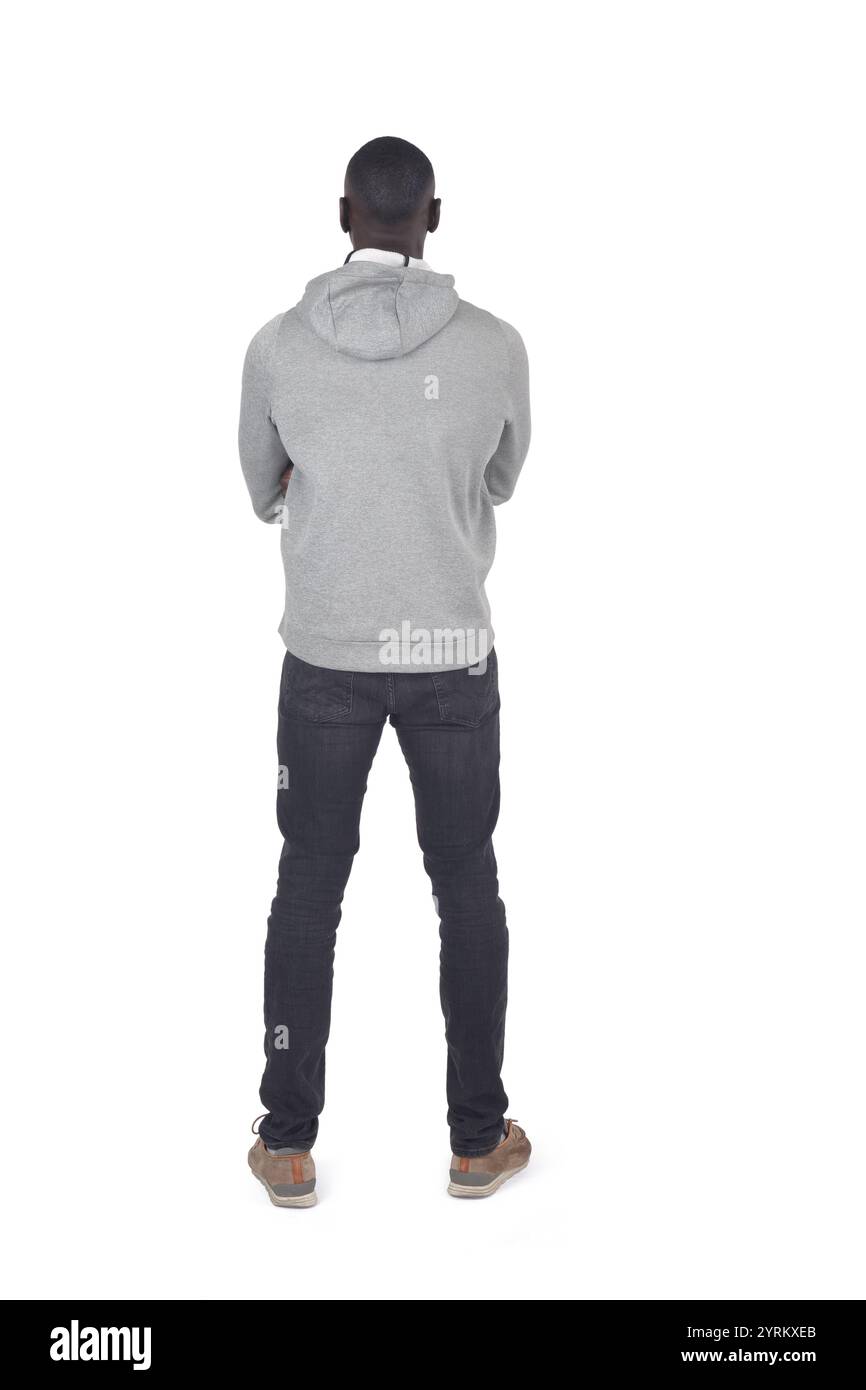 back view of a man standing and arms crossed on white background Stock ...