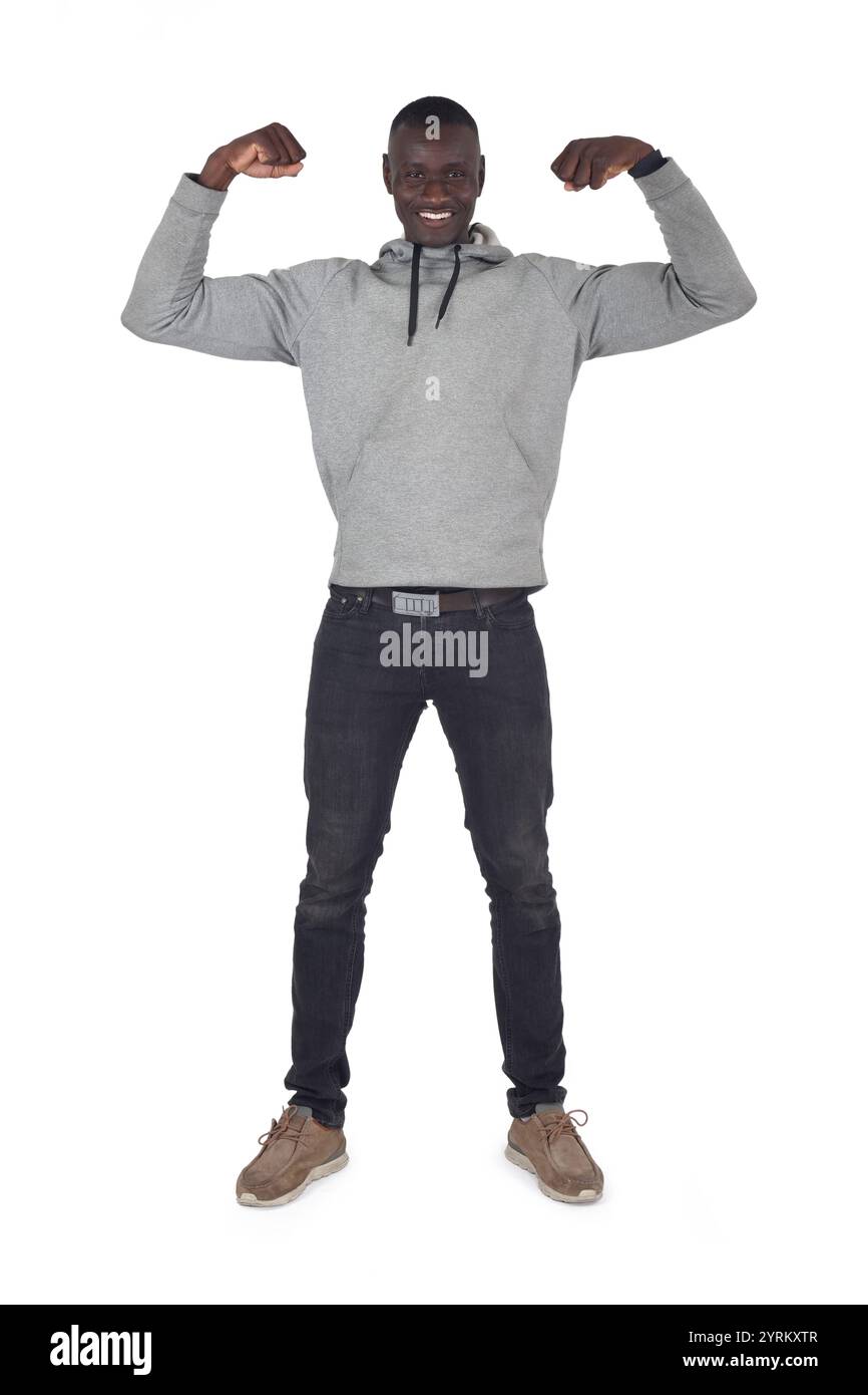 front view of a man showing two bicep on white background Stock Photo ...