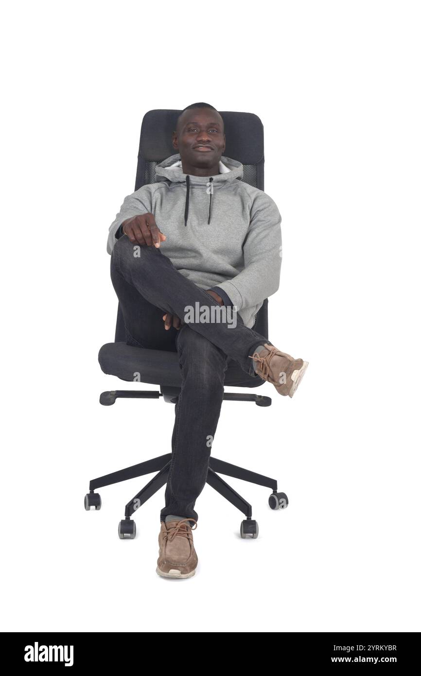 front view a man sitting on chair on white background Stock Photo - Alamy