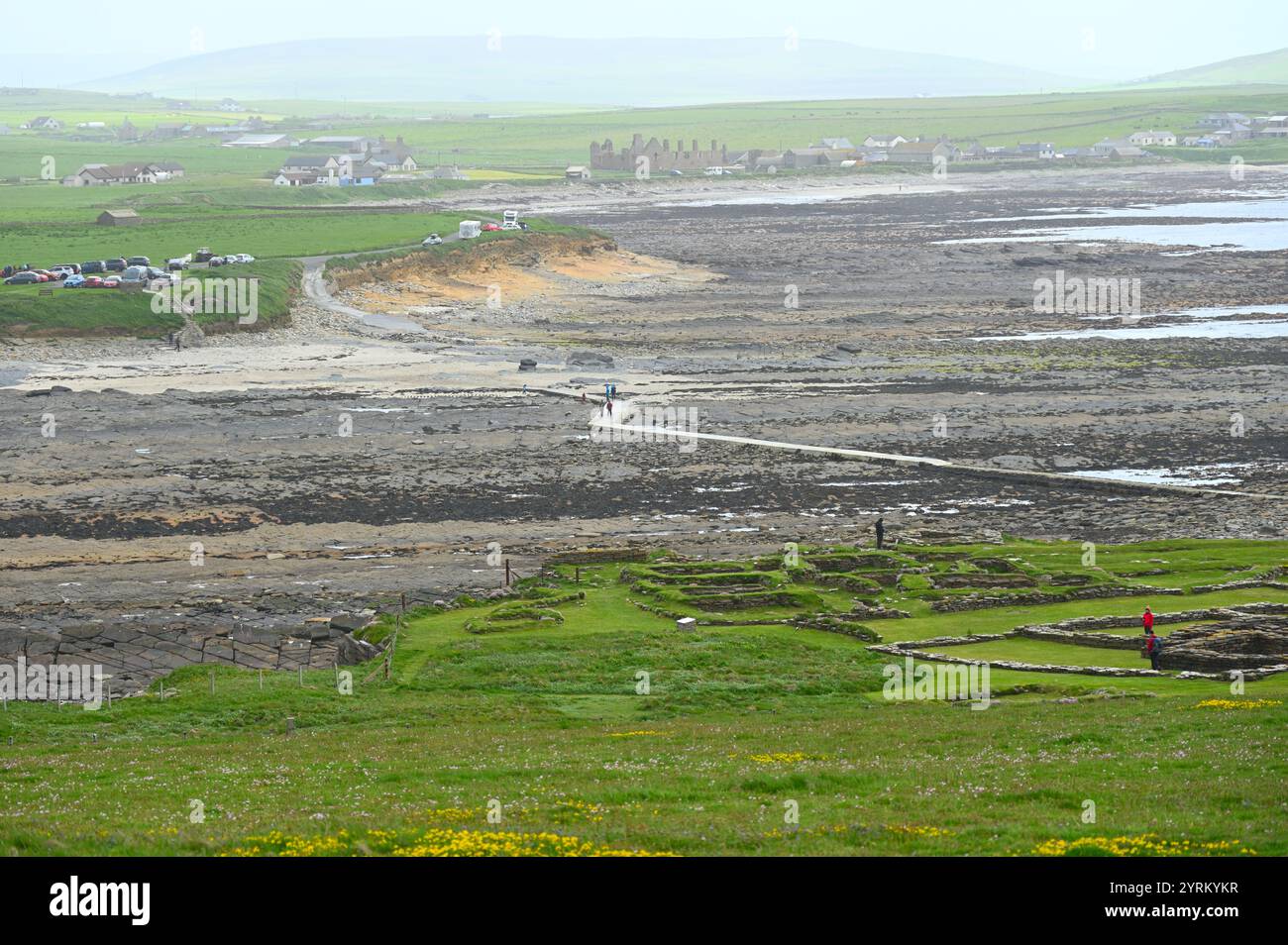 Exposed tidal causeway to the brough of Birsay, looking back to ...