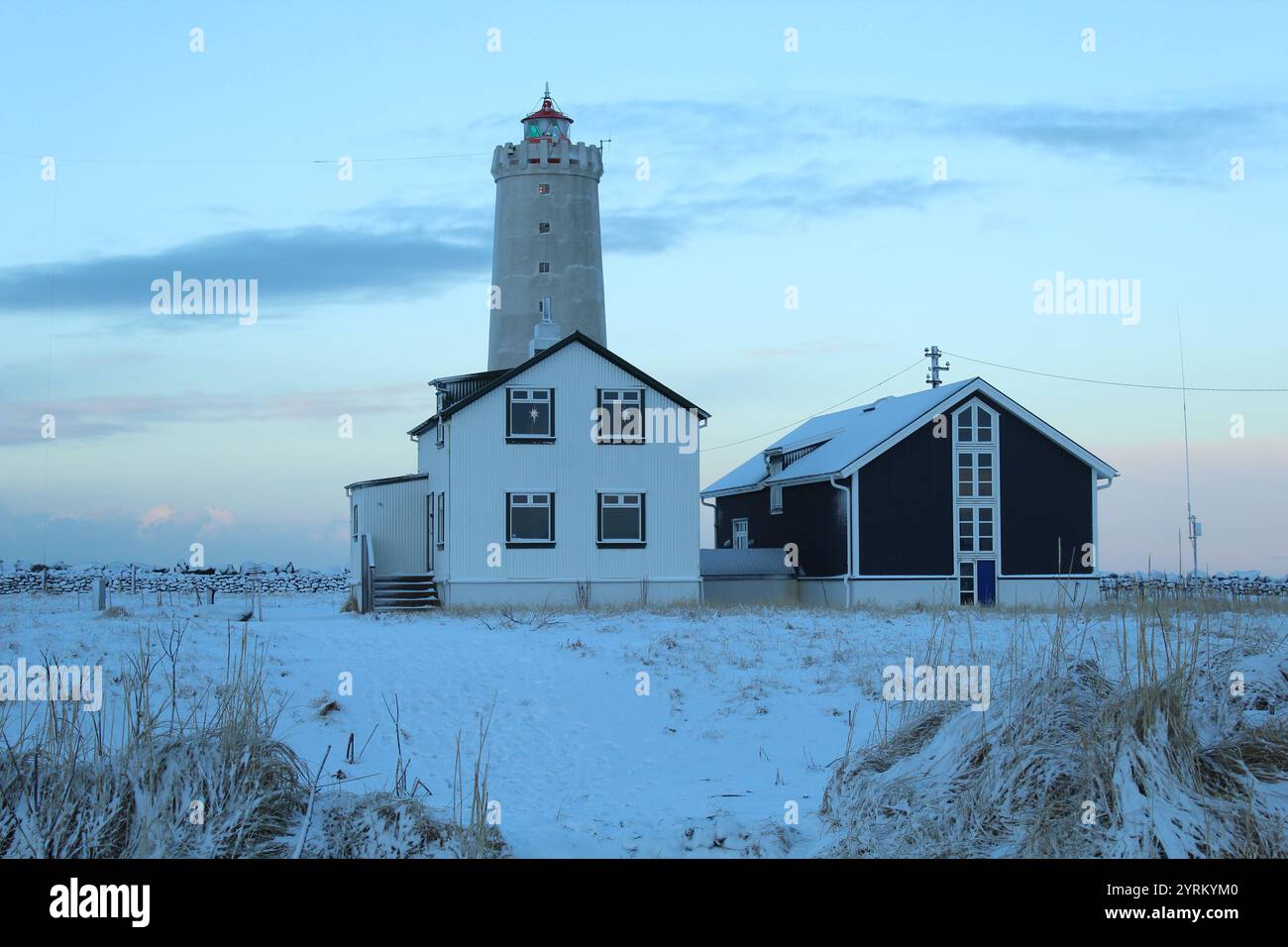 Lighthouse building in the snow in Reykjavik Stock Photo - Alamy