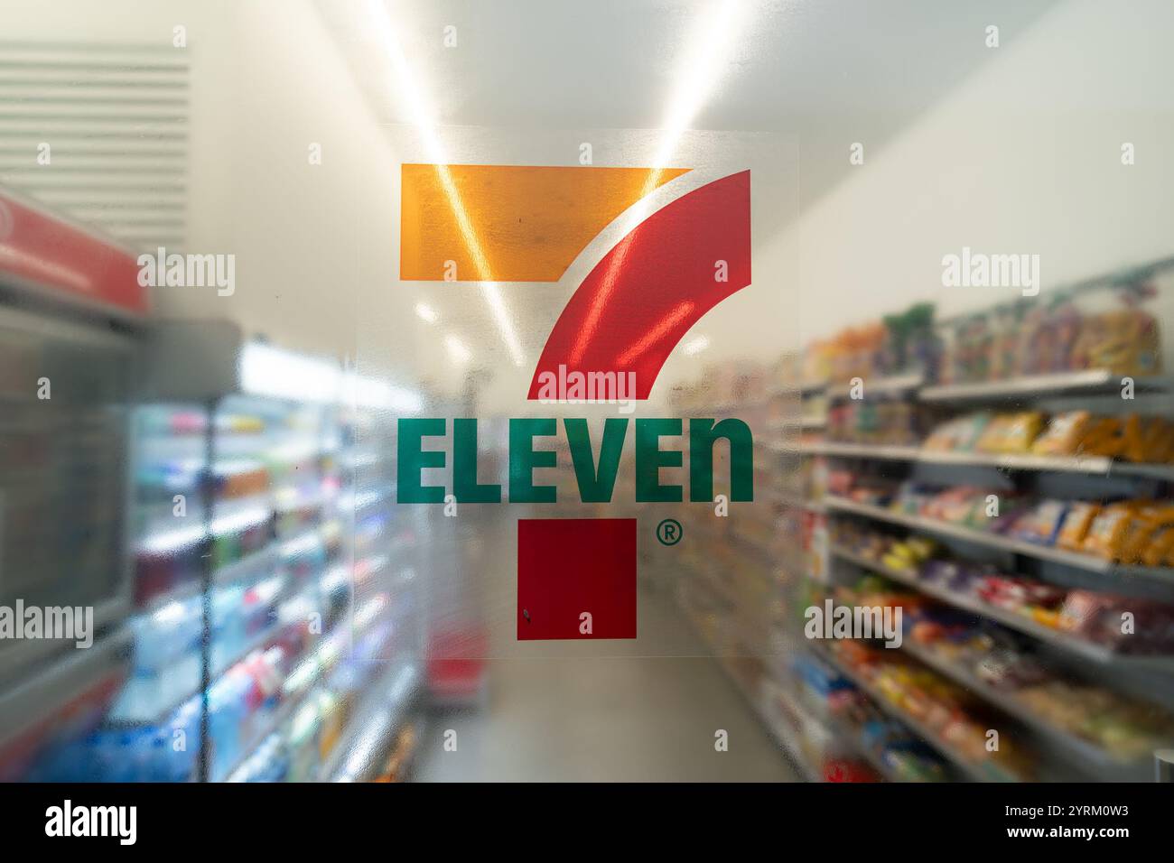 KOTA BHARU, MALAYSIA - NOVEMBER 16, 2023: close up shot of 7-Eleven ...