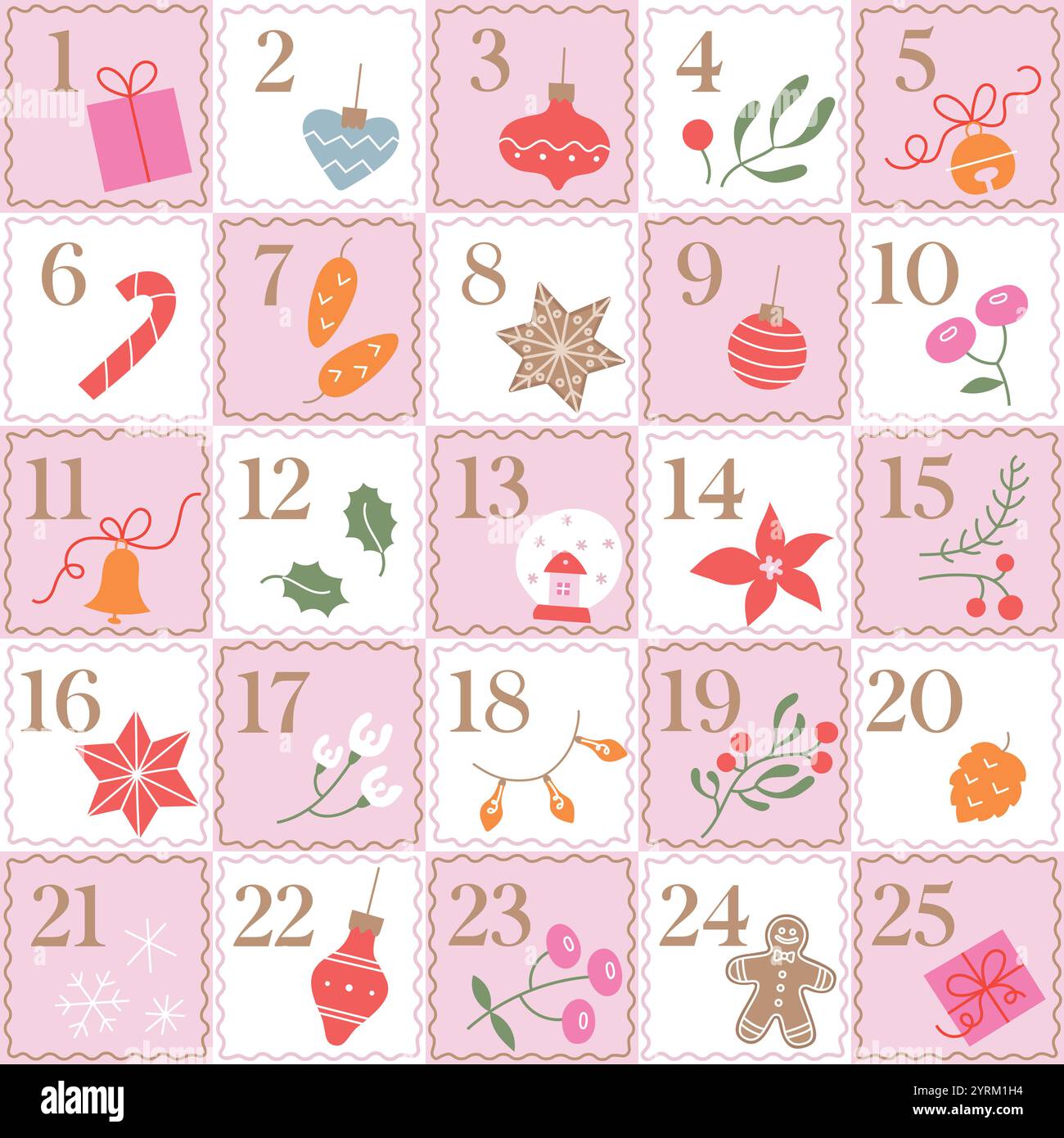 Cute hand drawn december Christmas advent calendar printable template ...