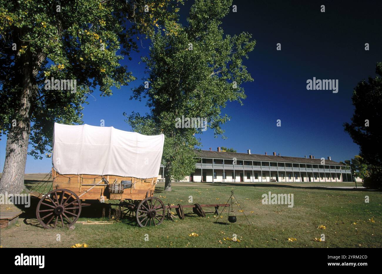 Cavalry barracks and wagon. Old West Army Outpost (c. 1849). Fort ...