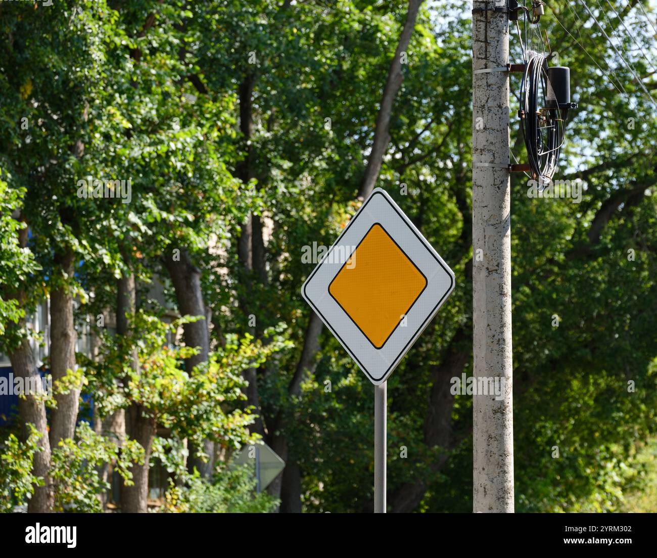 Priority road sign in city street. Close-up Stock Photo - Alamy