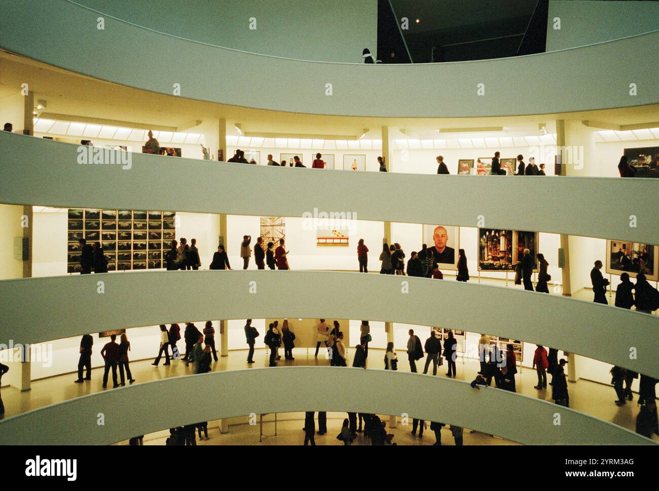 Crowded gallery view, Guggenheim museum, by Frank Lloyd Wright, built ...