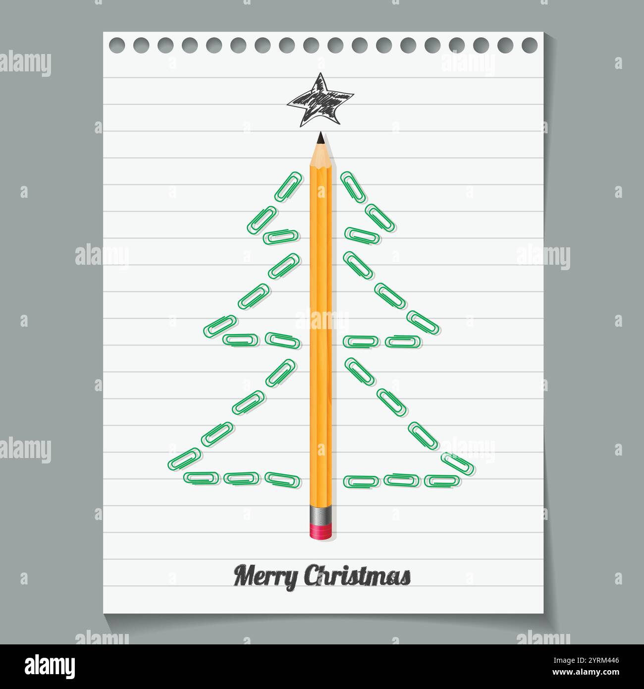 Christmas tree made with pencil and paper clips. Vector illustration ...