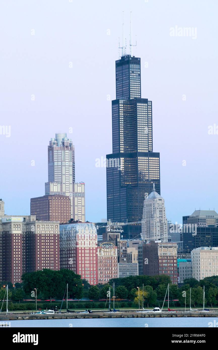 Morning view of city skyline from Adler Planetarium. Chicago. Illinois ...