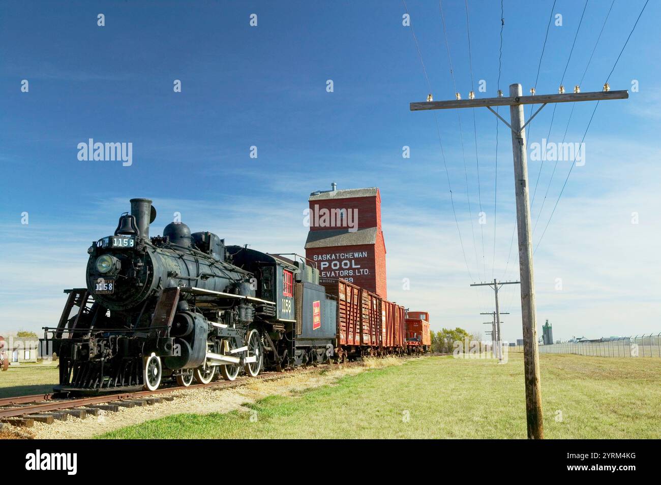 Western Development Museum and Village, steam train and grain elevator ...