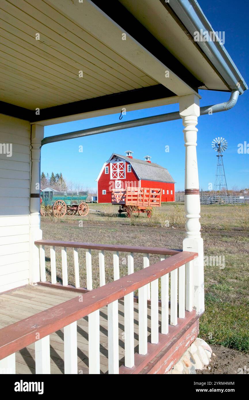 Western Development Museum and Village, red barn, porch view. North ...