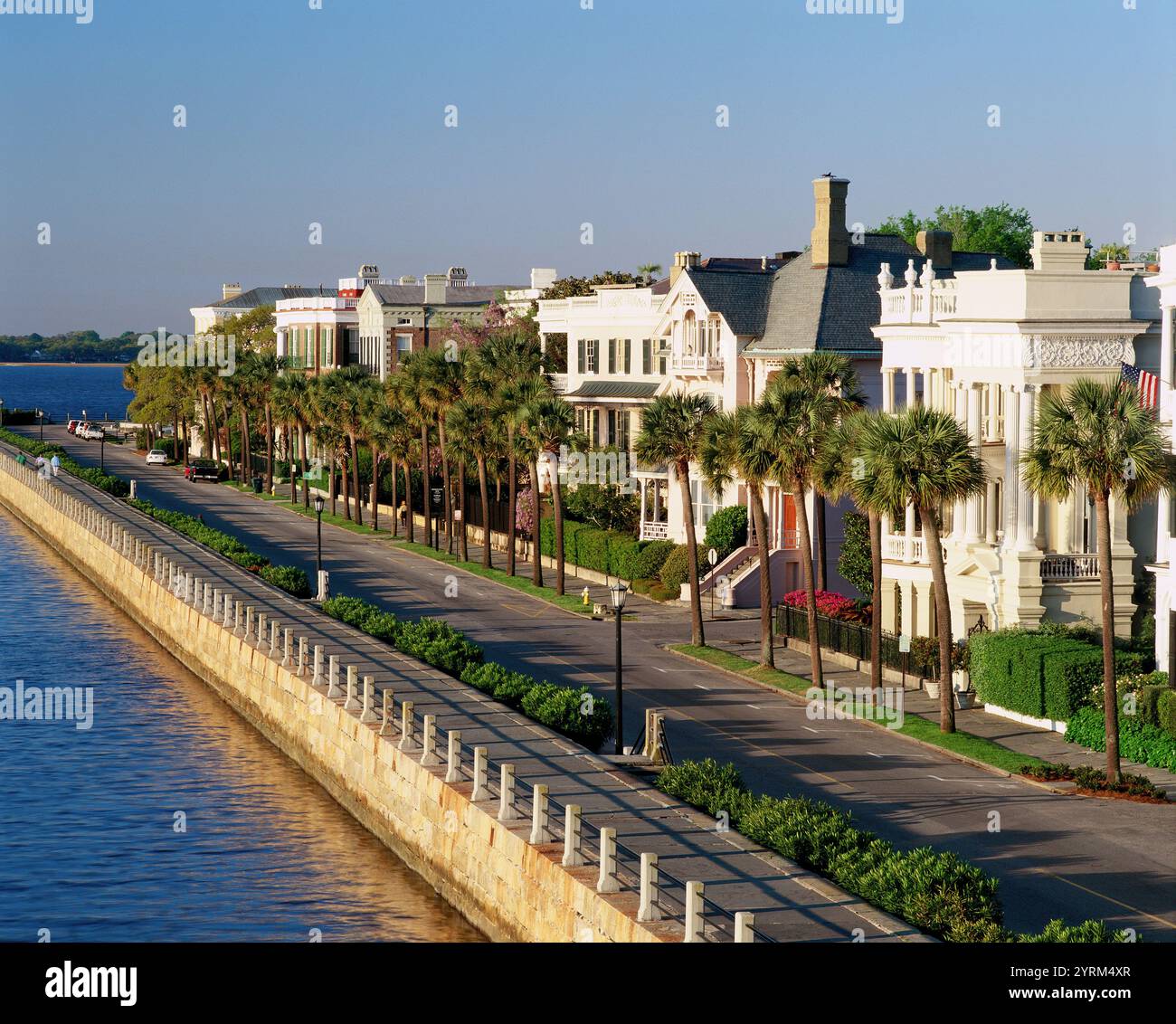 Aerial view of ante bellum houses at East Battery. Charleston. South ...