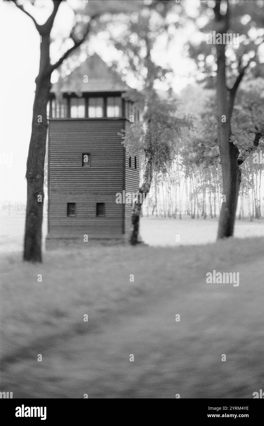 Guard tower at World War II Auschwitz concentration and extermination ...