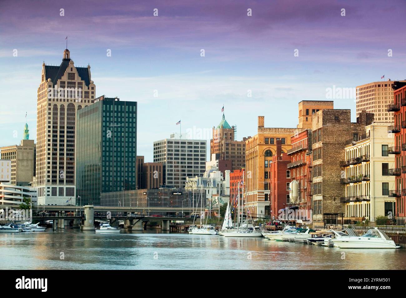 Downtown & Milwaukee River riverwalk from historic Third Ward ...
