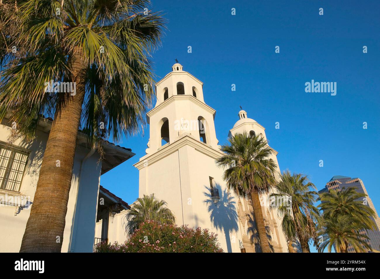 St. Augustine cathedral towers in morning light. Tucson. Arizona, USA ...