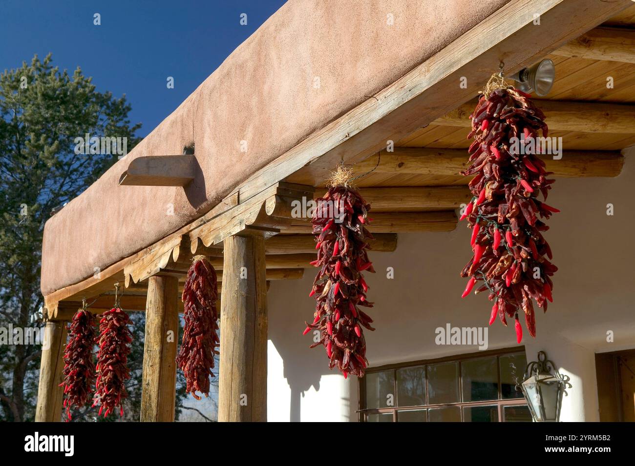 Chili pepper wreaths in Canyon Road. Santa Fe. New Mexico, USA Stock ...