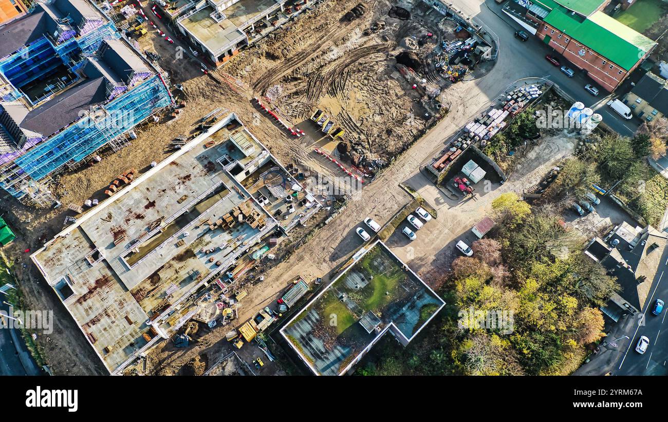Aerial view of a construction site showing buildings under construction ...