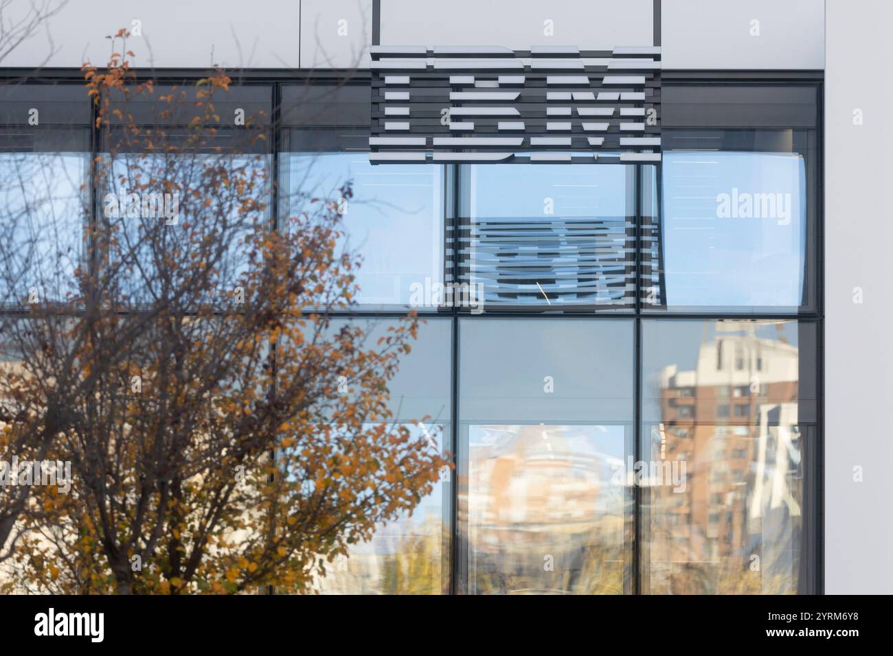 Facade of the IBM Innovation Studio, on December 4, 2024, in Madrid ...