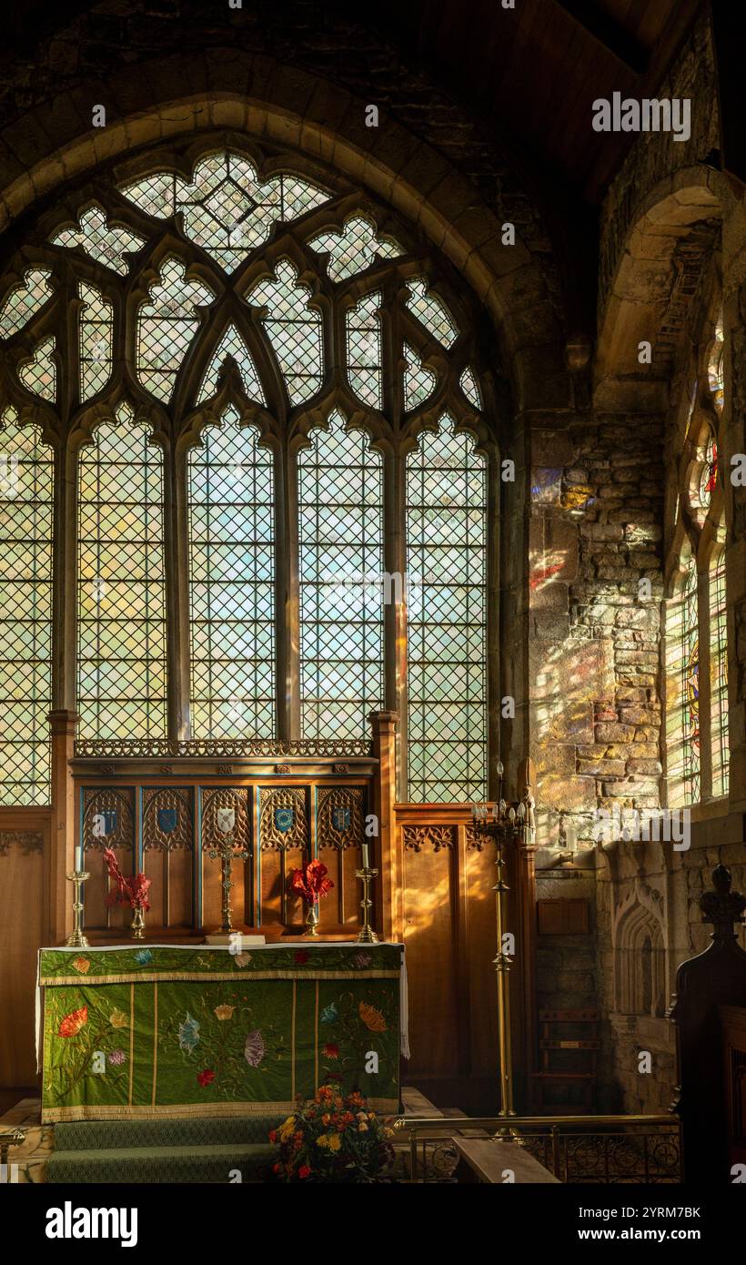 UK, County Durham, Romaldkirk, St Romald’s church, interior, light ...