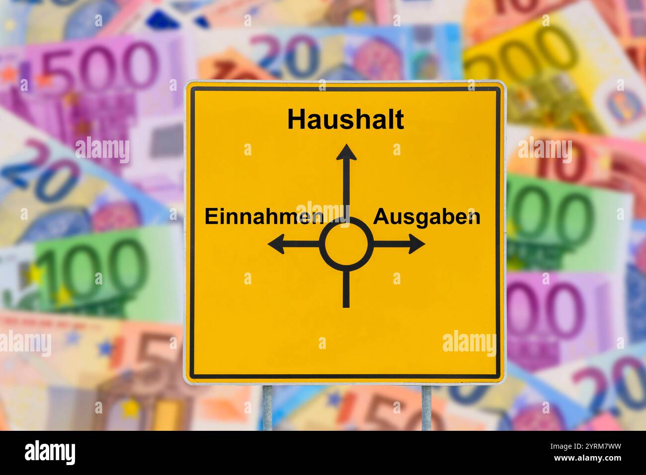 Einnahmen und Ausgaben im Haushalt Ein Wegweiser ist beschriftet mit ...