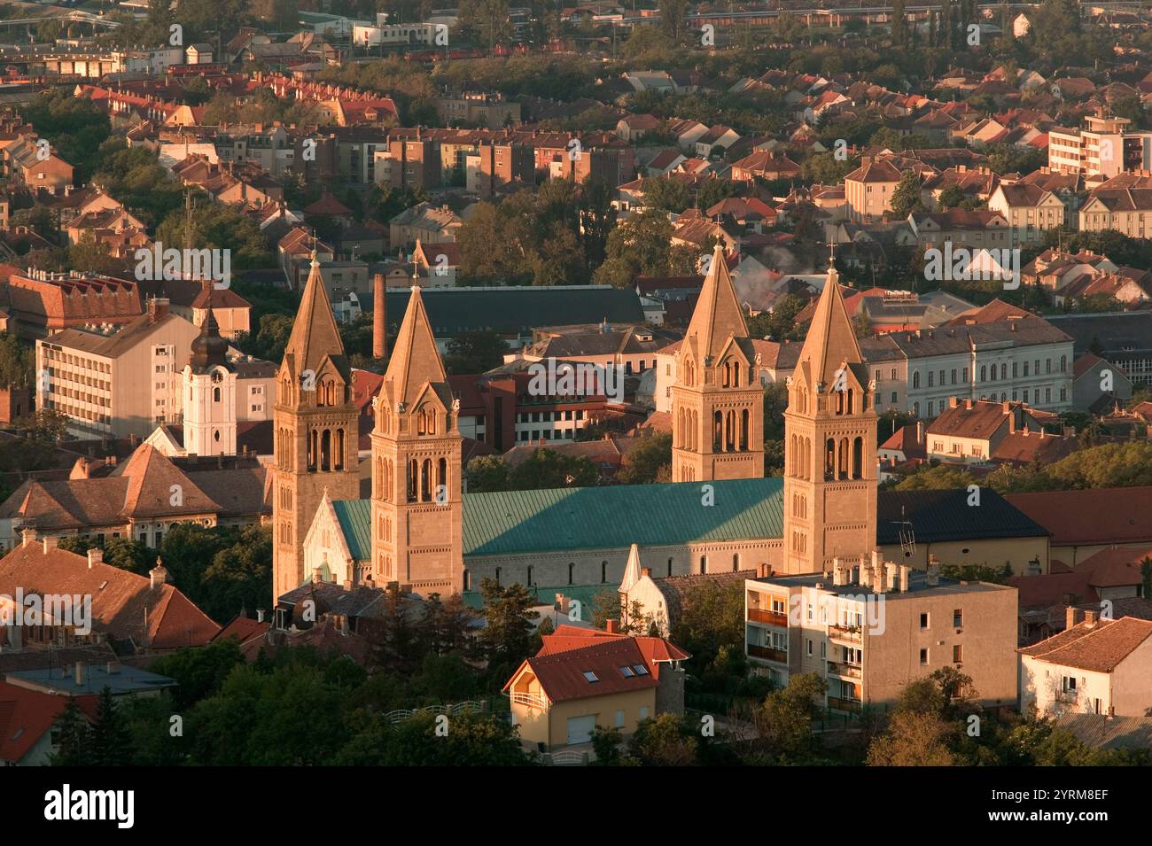 Town View and Basilica of St. Peter from Northern Hills, morning. Pecs ...