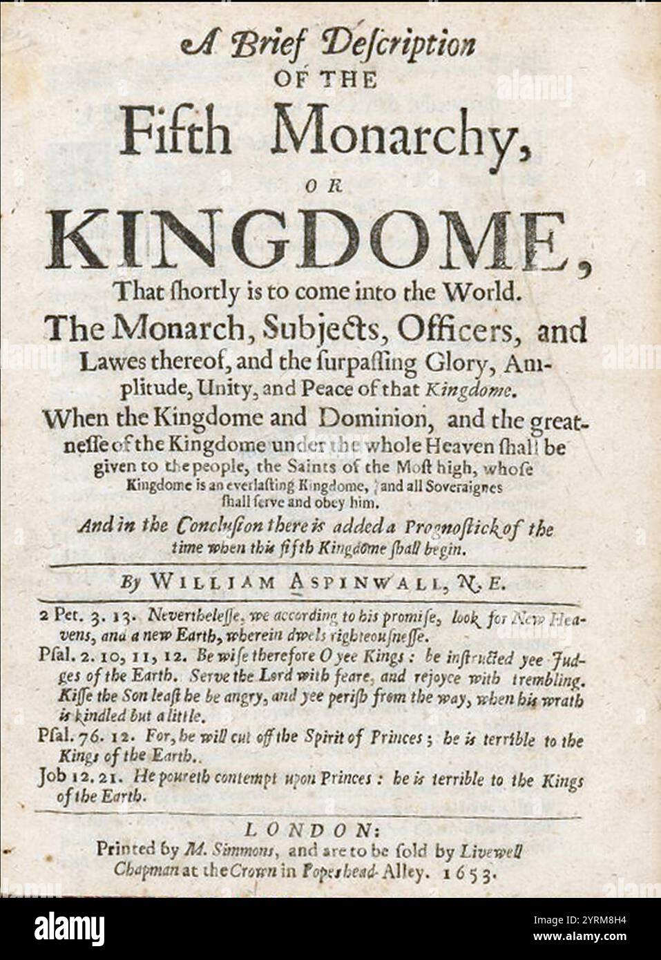 Title page of A Brief description of the Fifth Monarchy or Kingdome ...
