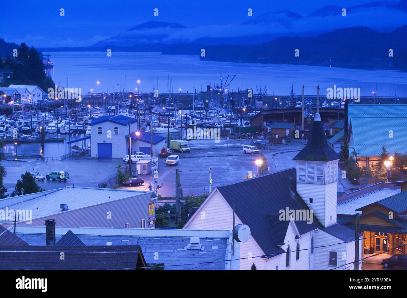 Town View & St. Johns Church from Street of Stairs. Evening. Ketchikan ...