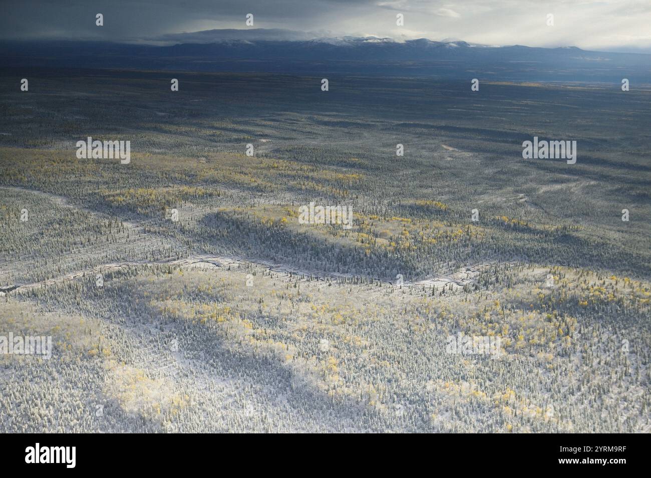 Aerial View with Wrangell Mountains. Early Winter. Wrangell Saint Elias ...
