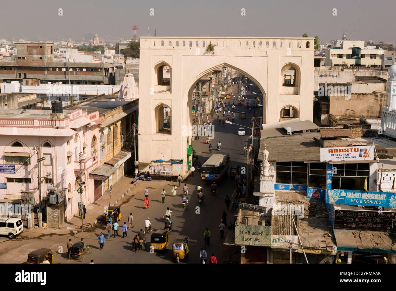City Gate to Old Town viewed from Charminar Tower. Hyderabad. Andhra ...