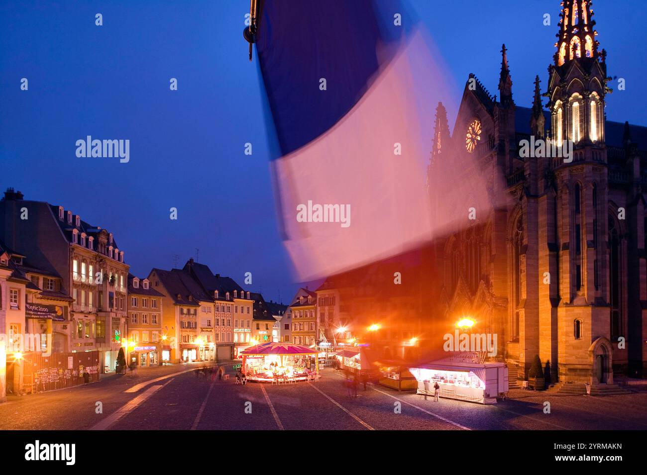 Evening View of Place de la Reunion & Temple St-Etienne Church with ...