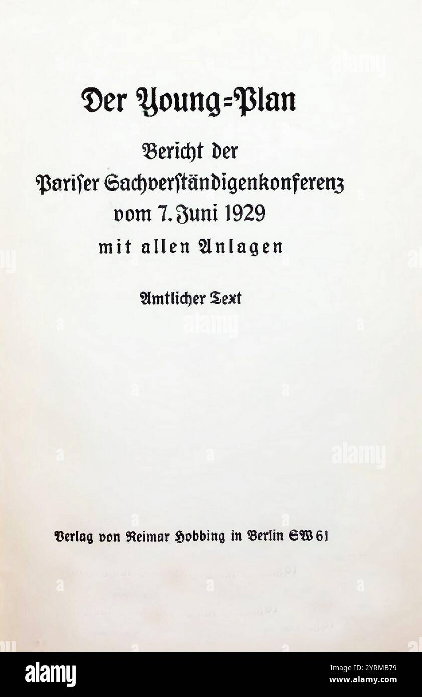 German edition of the Young plan for settling Germany's World War One ...