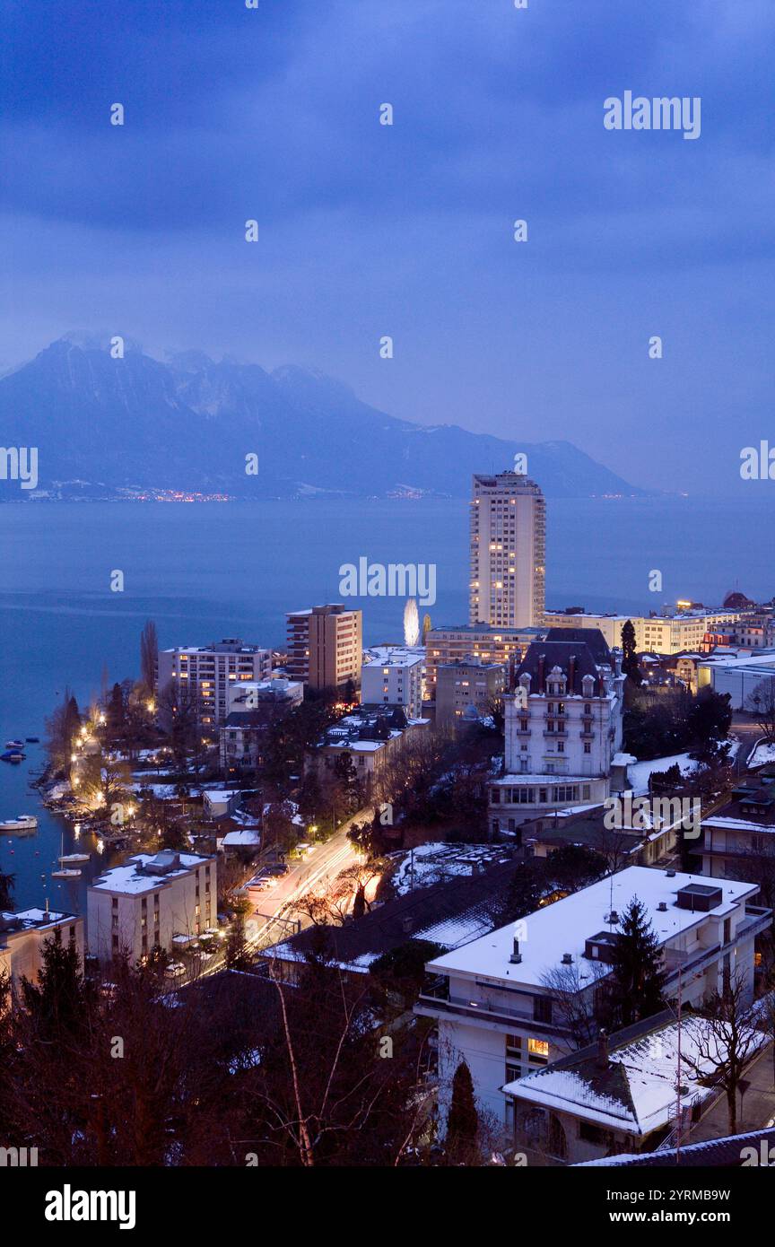 Montreux & Lake Geneva / Evening / Winter. Montreux. Swiss Riviera ...