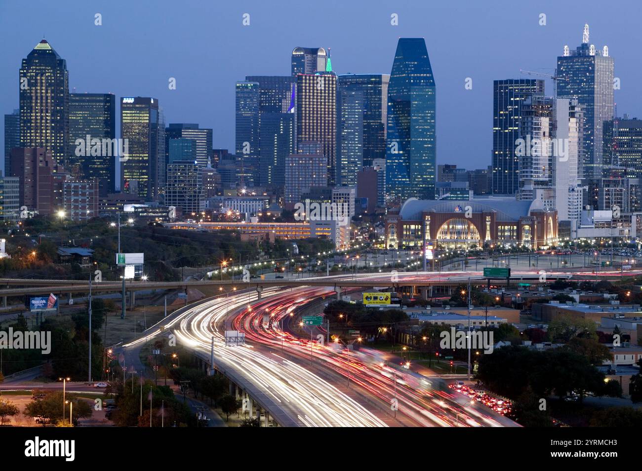 Dallas Skyline and Stemmons Freeway (Rt. 35E) from atop World Trade ...