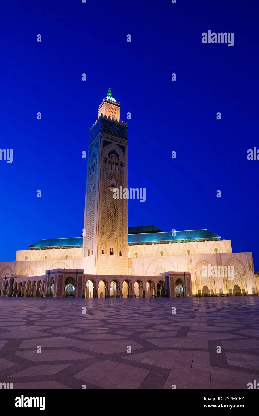 Morocco-Casablanca: Hassan II Mosque (b.1993)-Exterior / Evening. Holds ...
