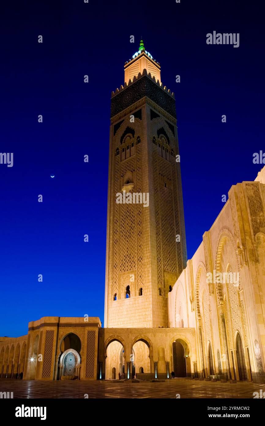 Morocco-Casablanca: Hassan II Mosque (b.1993)-Exterior / Evening. Holds ...