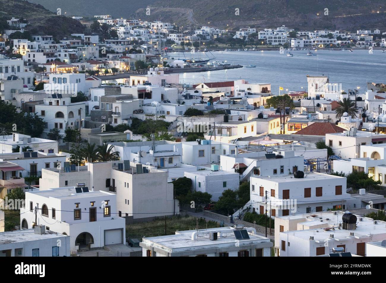 Town View and Harbor. Evening. Skala. Patmos Island. Dodecanese. Greece ...