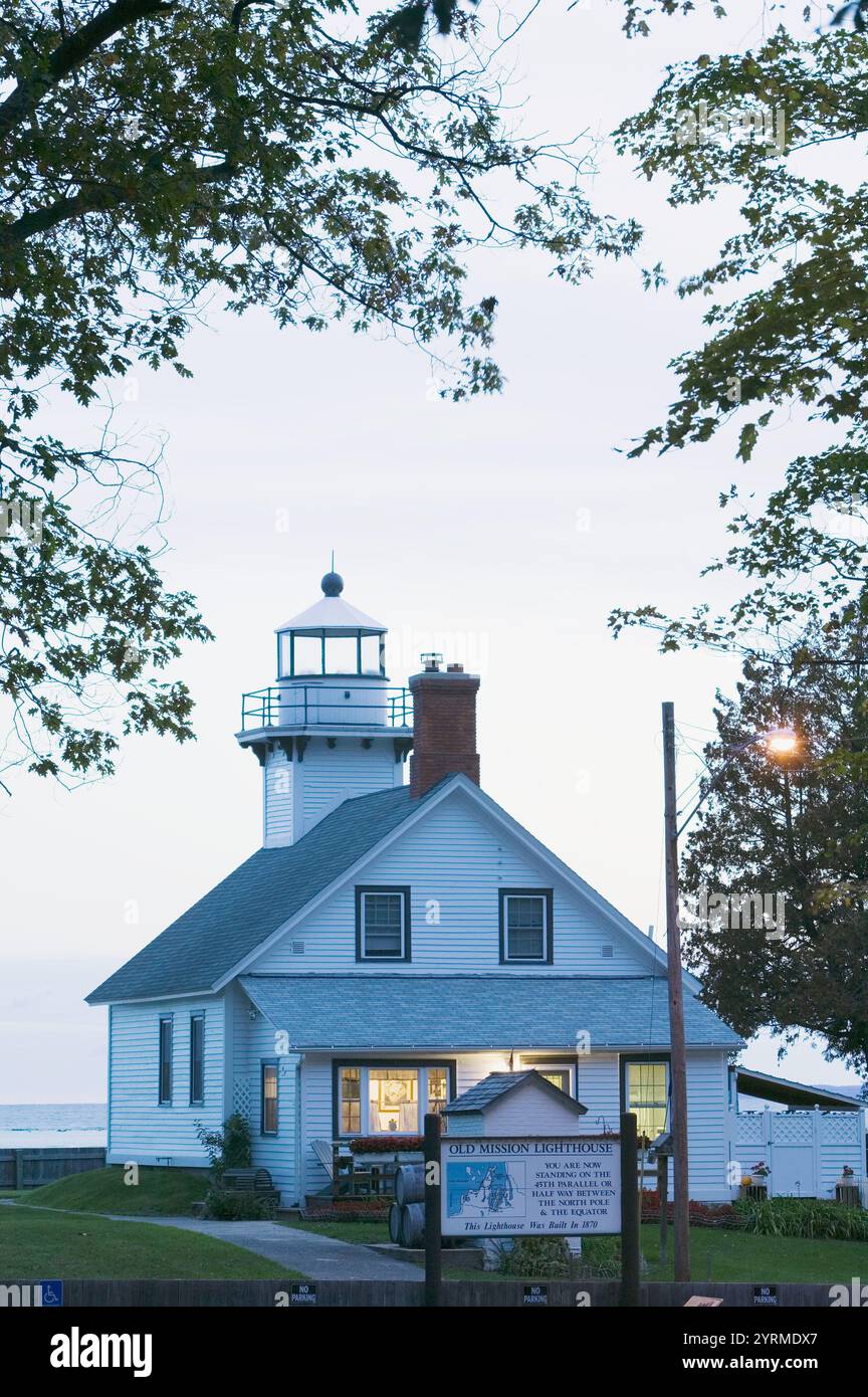 Old Mission Point Lighthouse. Dawn. Mission Peninsula. Lake Michigan ...