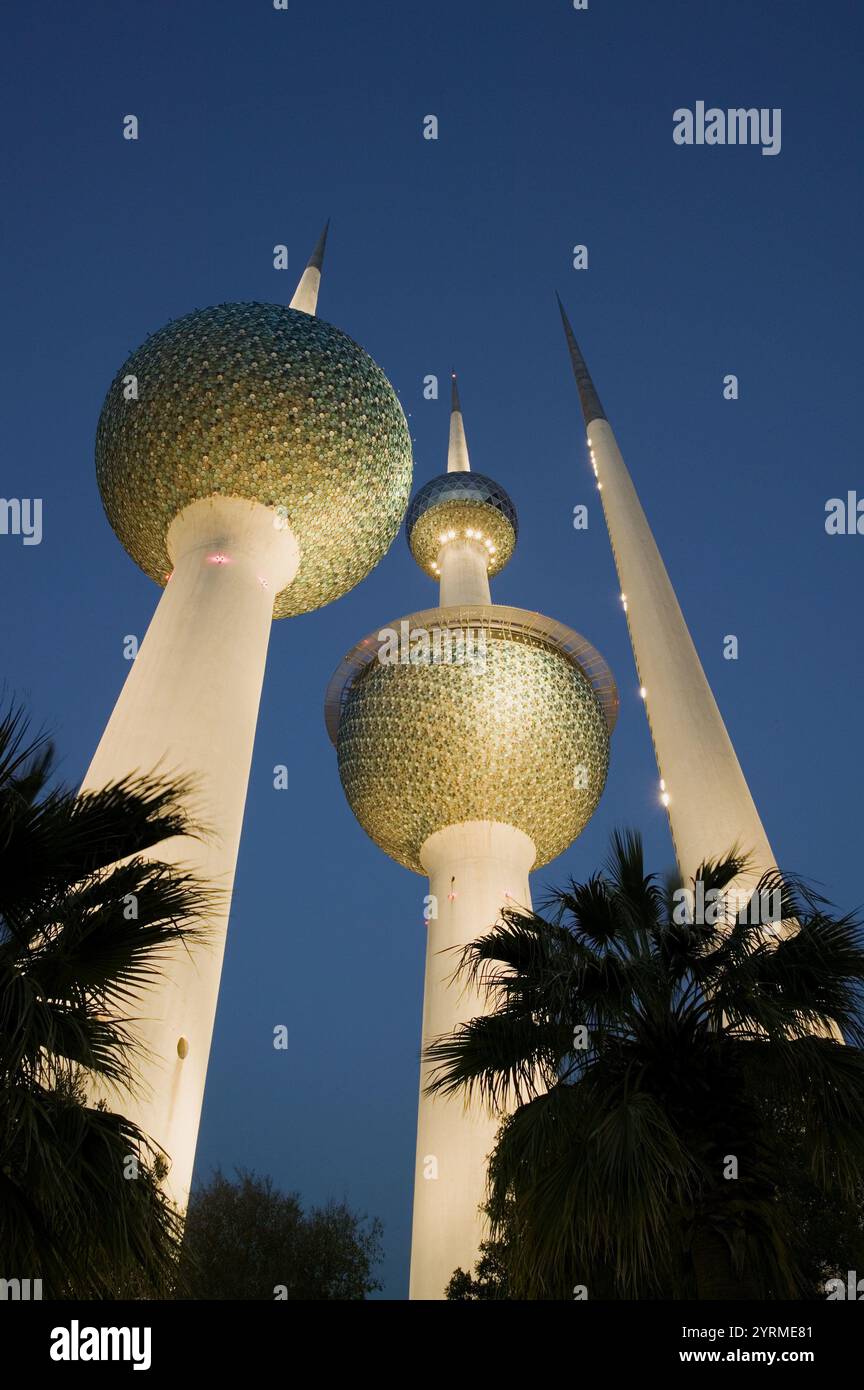 KUWAIT-Kuwait City: Kuwait Towers (b.1979) - Symbol of Kuwait - Evening ...