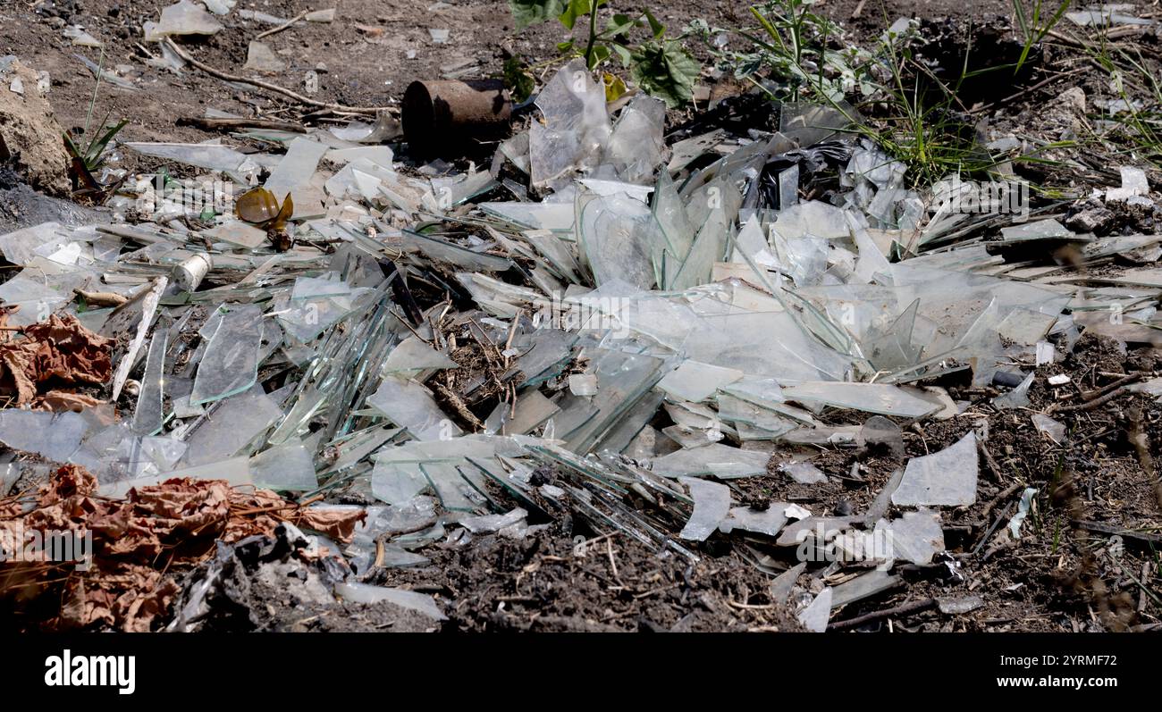 Broken Window Glass Shards Pile Garbage Waste Environmental Pollution ...