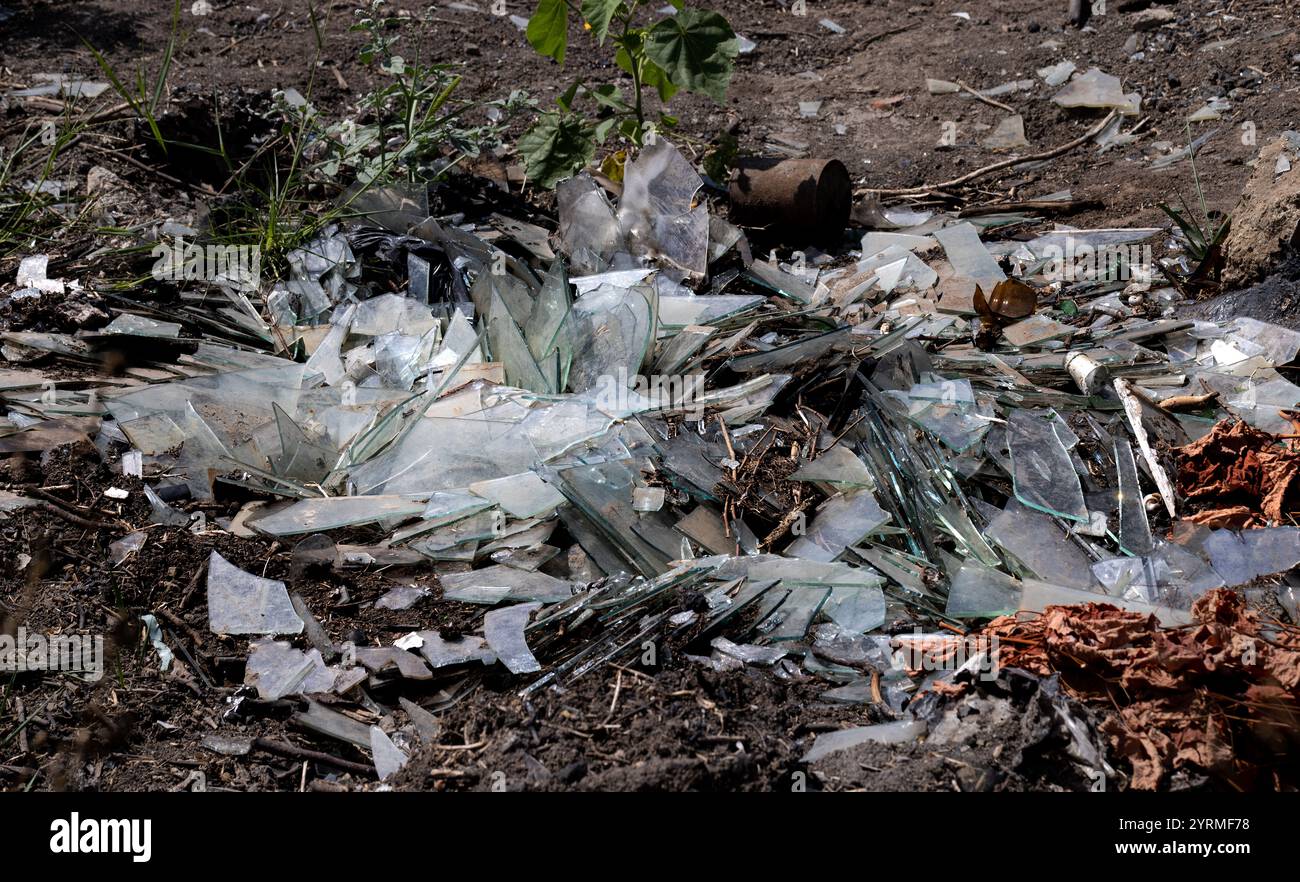 Broken Window Glass Shards Pile Garbage Waste Environmental Pollution ...
