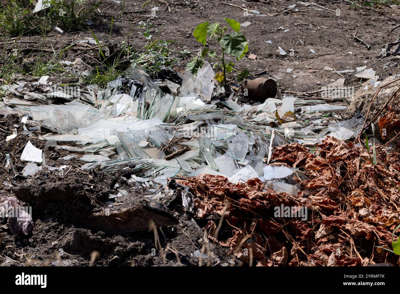 Broken Window Glass Shards Pile Garbage Waste Environmental Pollution ...