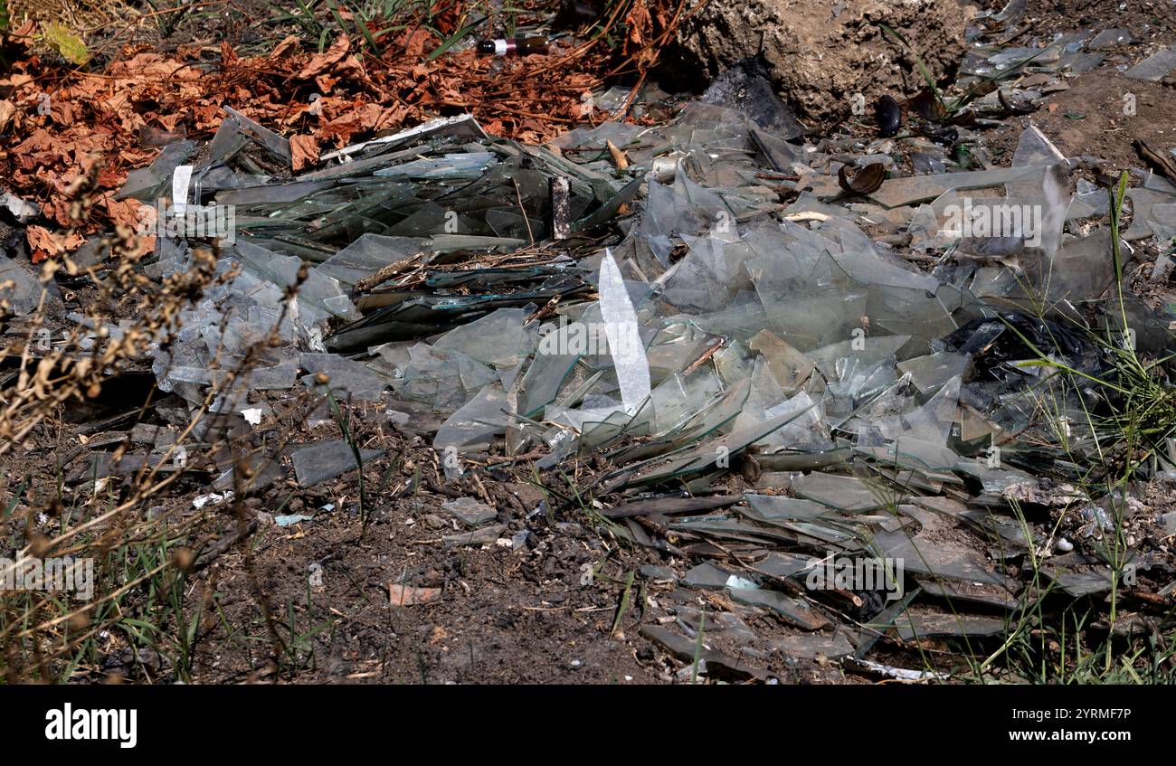 Broken Window Glass Shards Pile Garbage Waste Environmental Pollution ...
