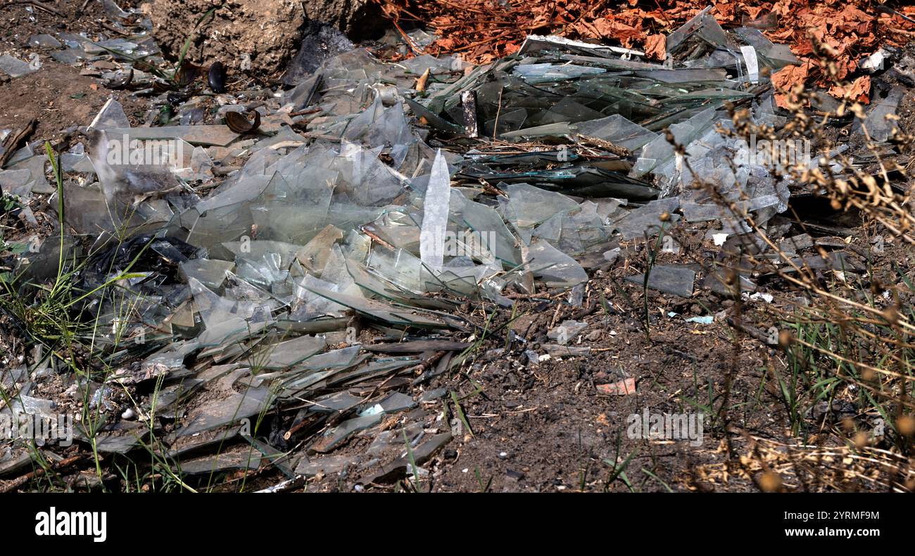 Broken Window Glass Shards Pile Garbage Waste Environmental Pollution ...
