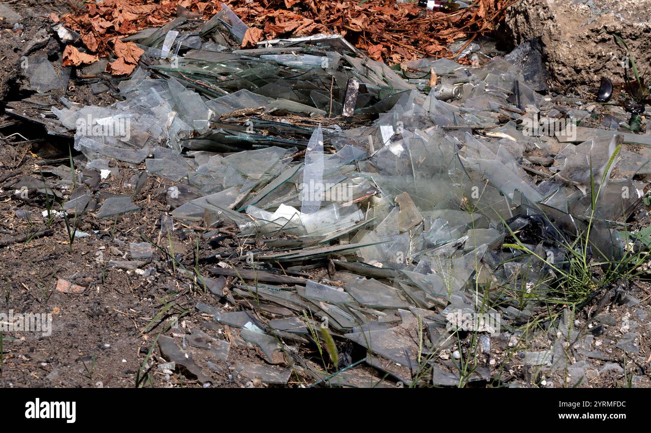 Broken Window Glass Shards Pile Garbage Waste Environmental Pollution ...
